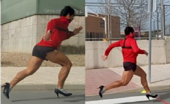 Spanish man runs in heels to break 100m sprint world record ...